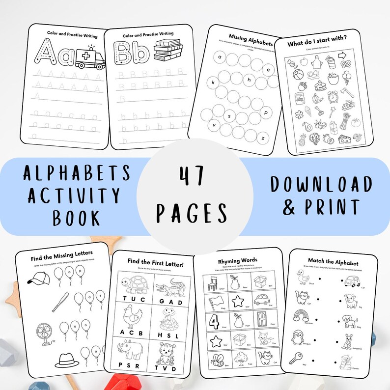 Printable Alphabet Activity Book - Tracing, Writing & Matching ...
