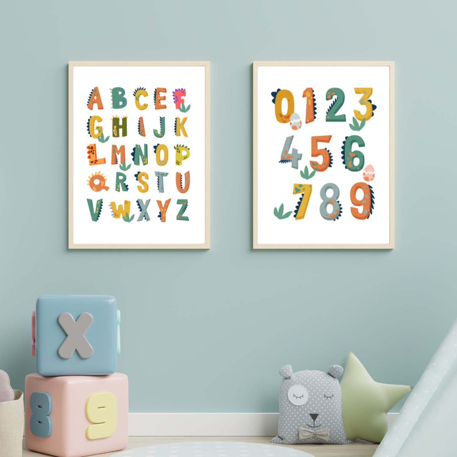 Dino Alphabets and Numbers Set of 2 Dinosaur Prints Dino Educational ...