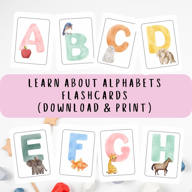 Watercolor Alphabet Flashcards for Kids | Printable ABC Learning Cards ...