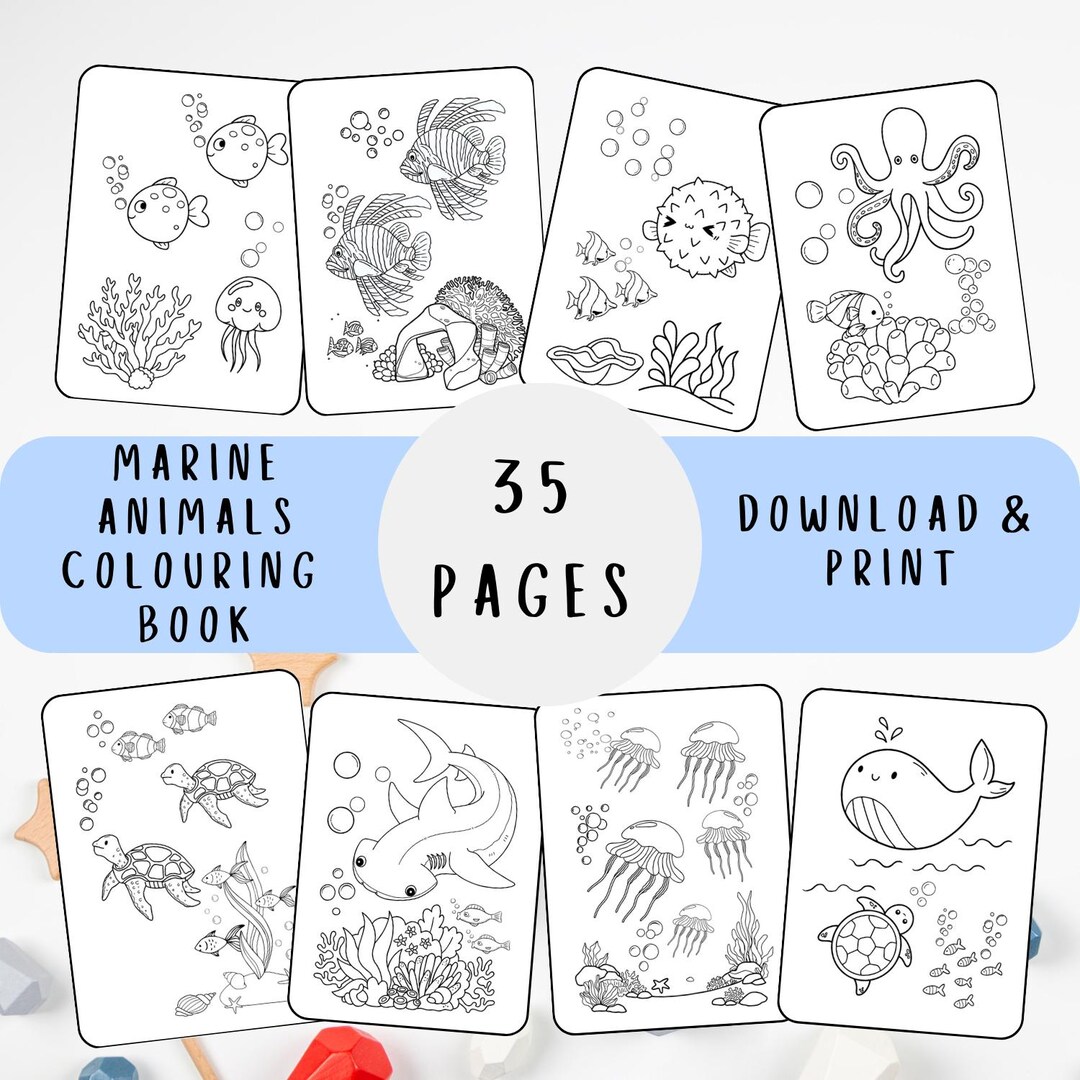 Marine Animals Coloring Book: 35-page Kids Activity (PDF) - Etsy