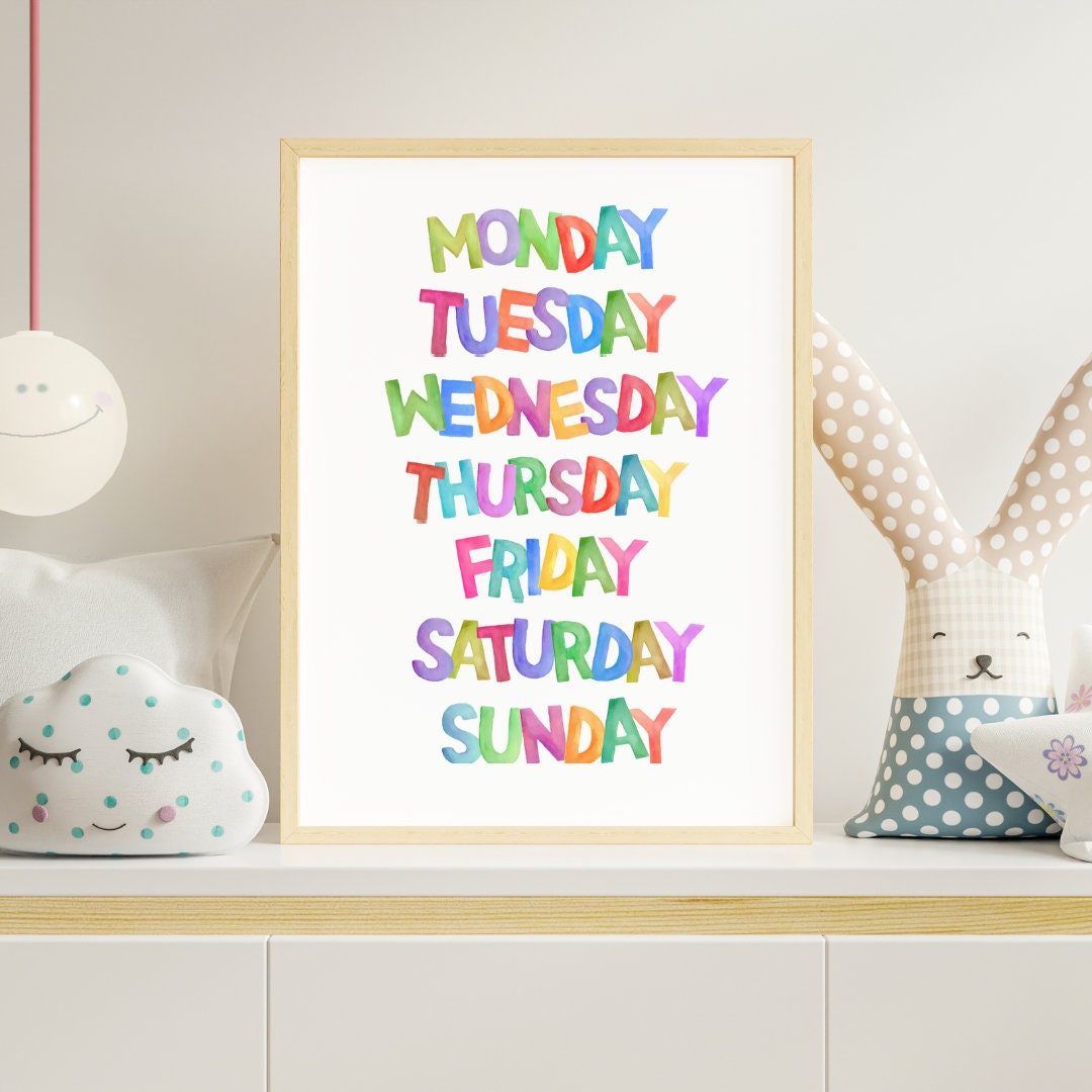 Colourful Days of the Week Poster, Nursery Wall Art, Educational Poster ...