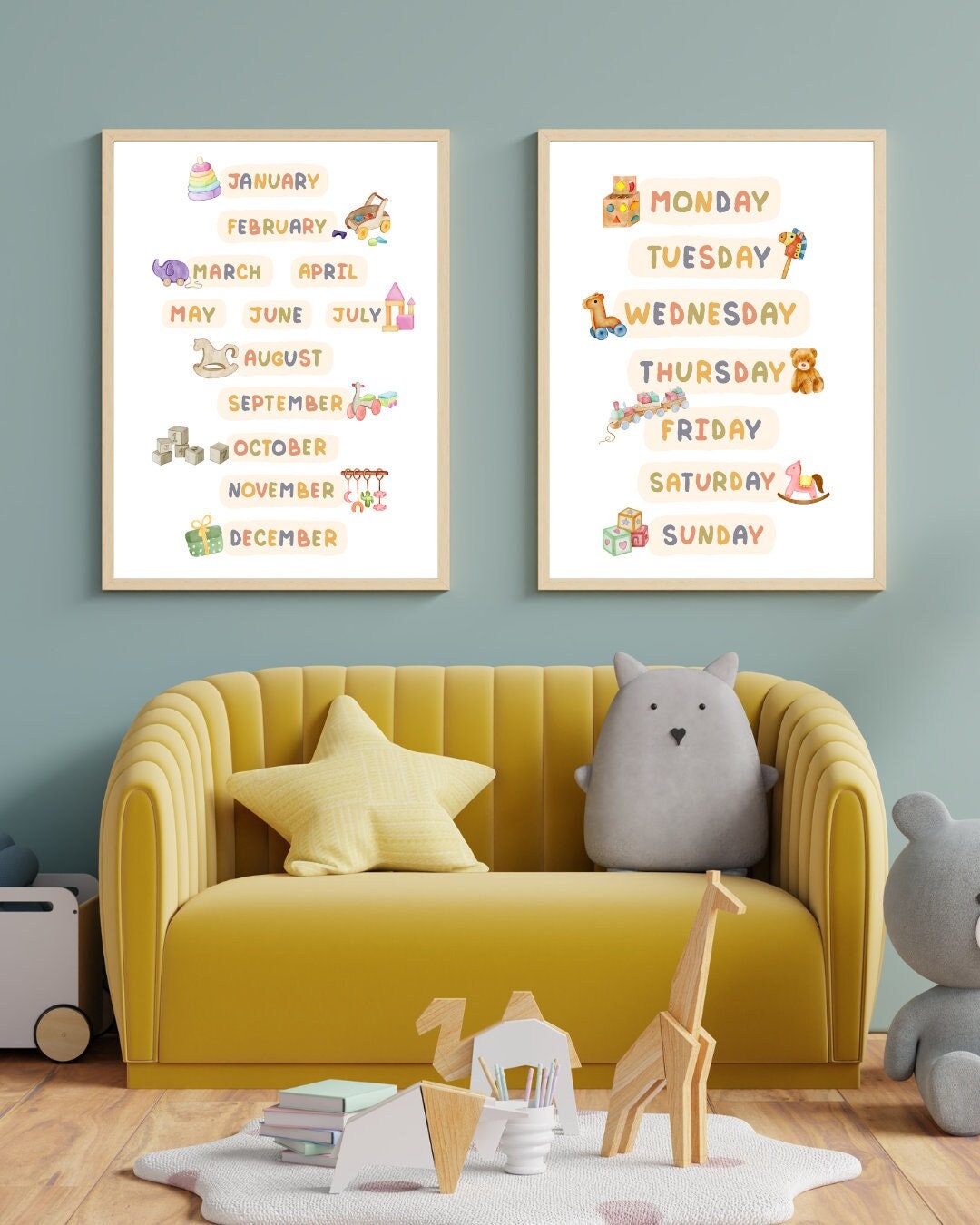 Days of the Week Wall Art Months of the Year Wall Art Nursery Wall Art ...