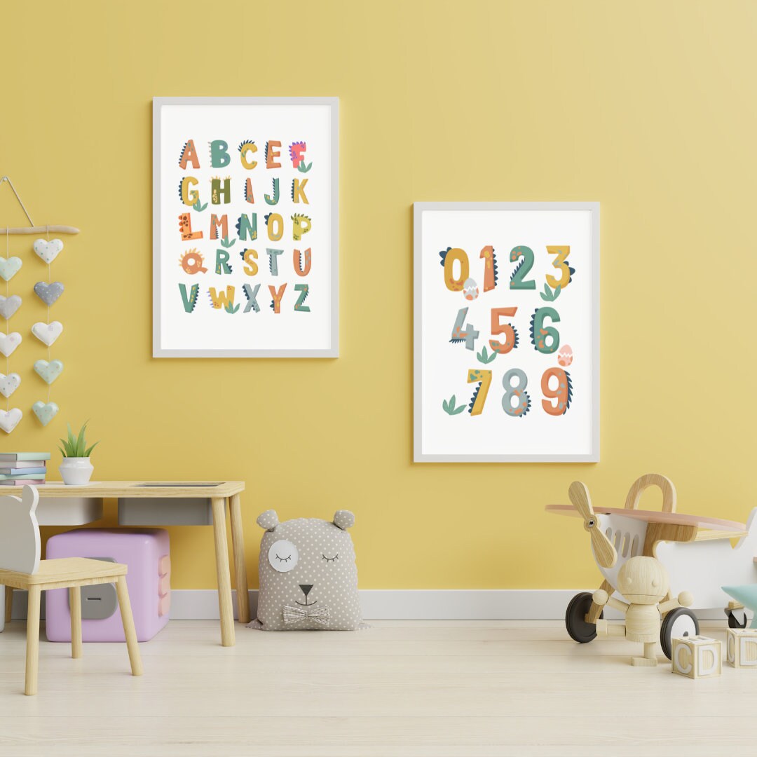 Dino Alphabets and Numbers Set of 2 Dinosaur Prints Dino Educational ...