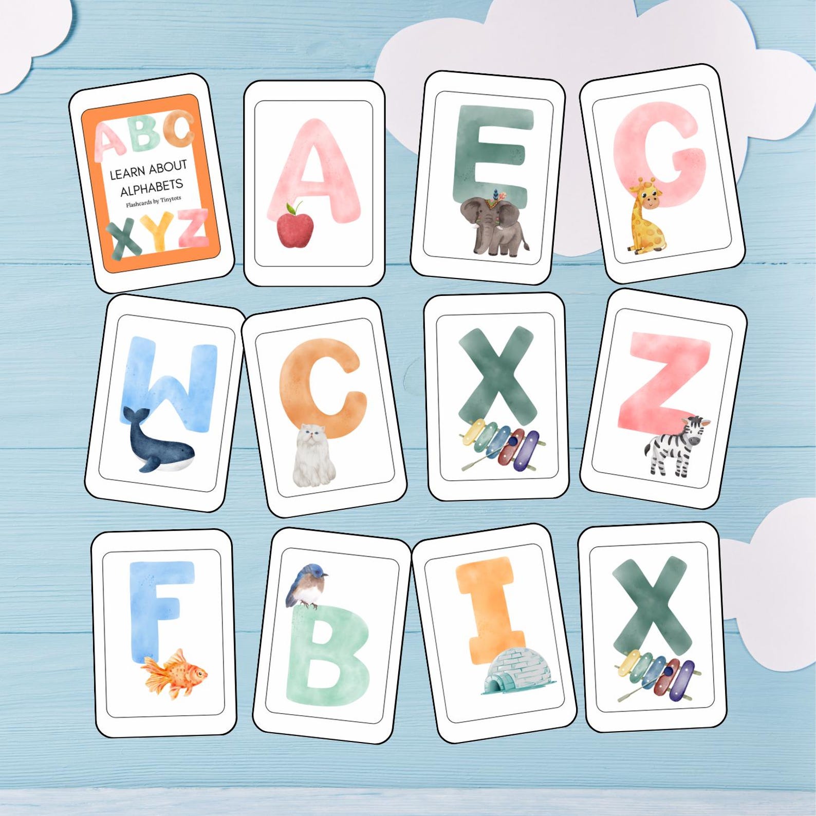 Watercolor Alphabet Flashcards for Kids | Printable ABC Learning Cards ...