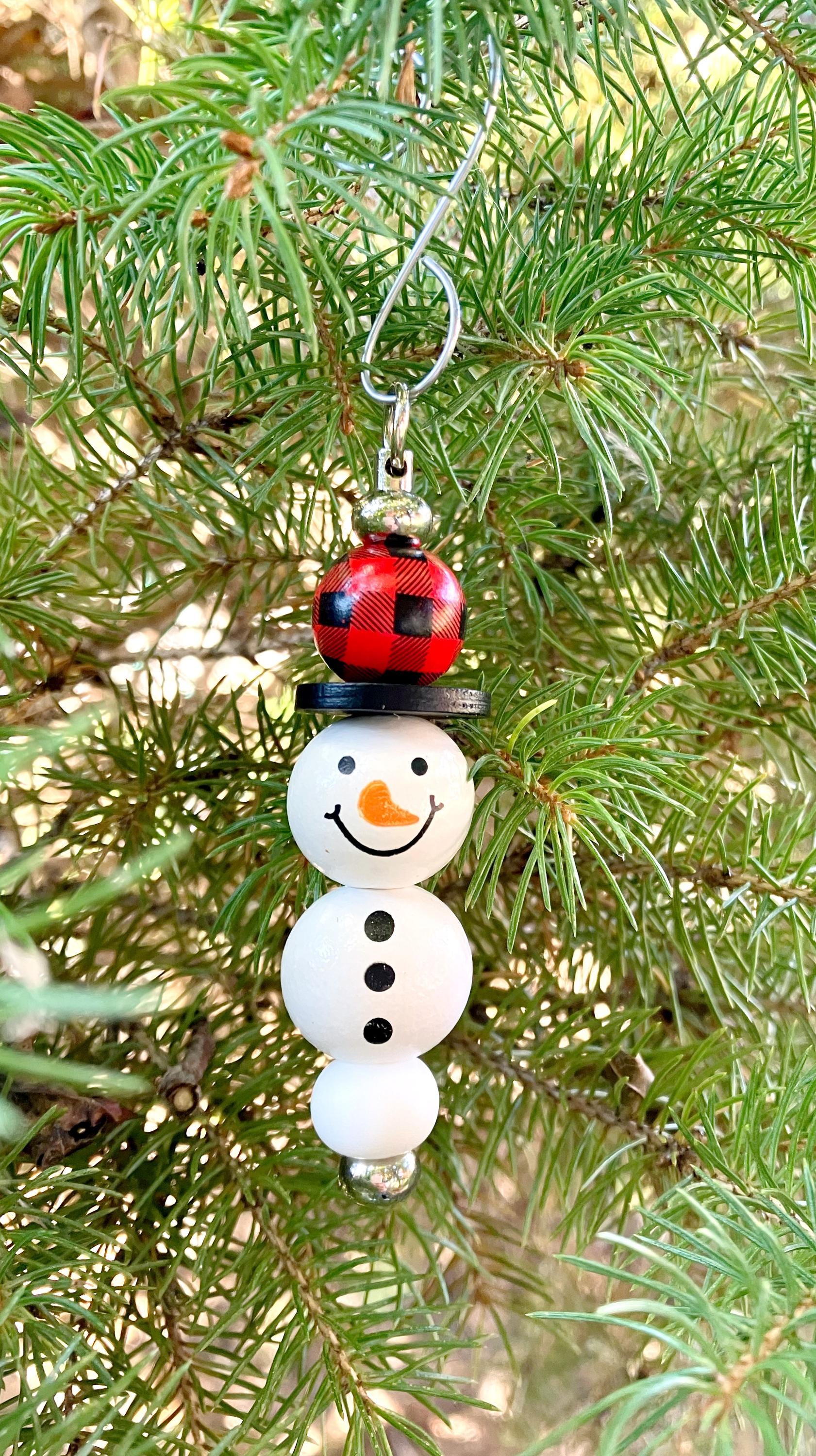 Snowman Christmas Tree Decoration - Beaded Wooden Snowmen Ornament ...