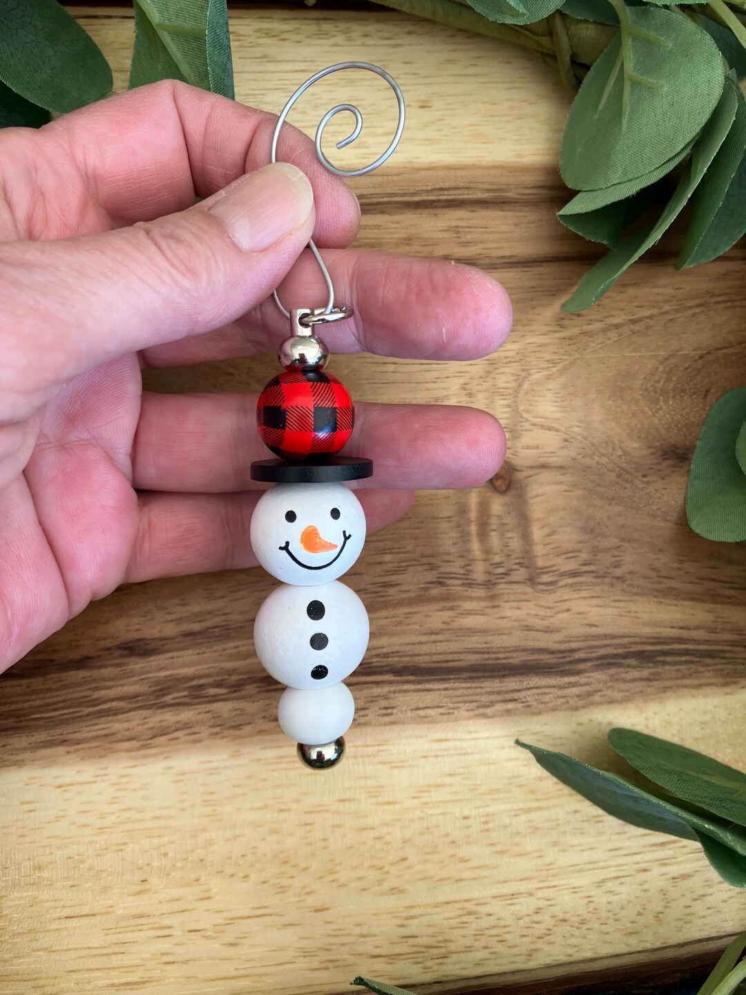 Snowman Christmas Tree Decoration - Beaded Wooden Snowmen Ornament ...