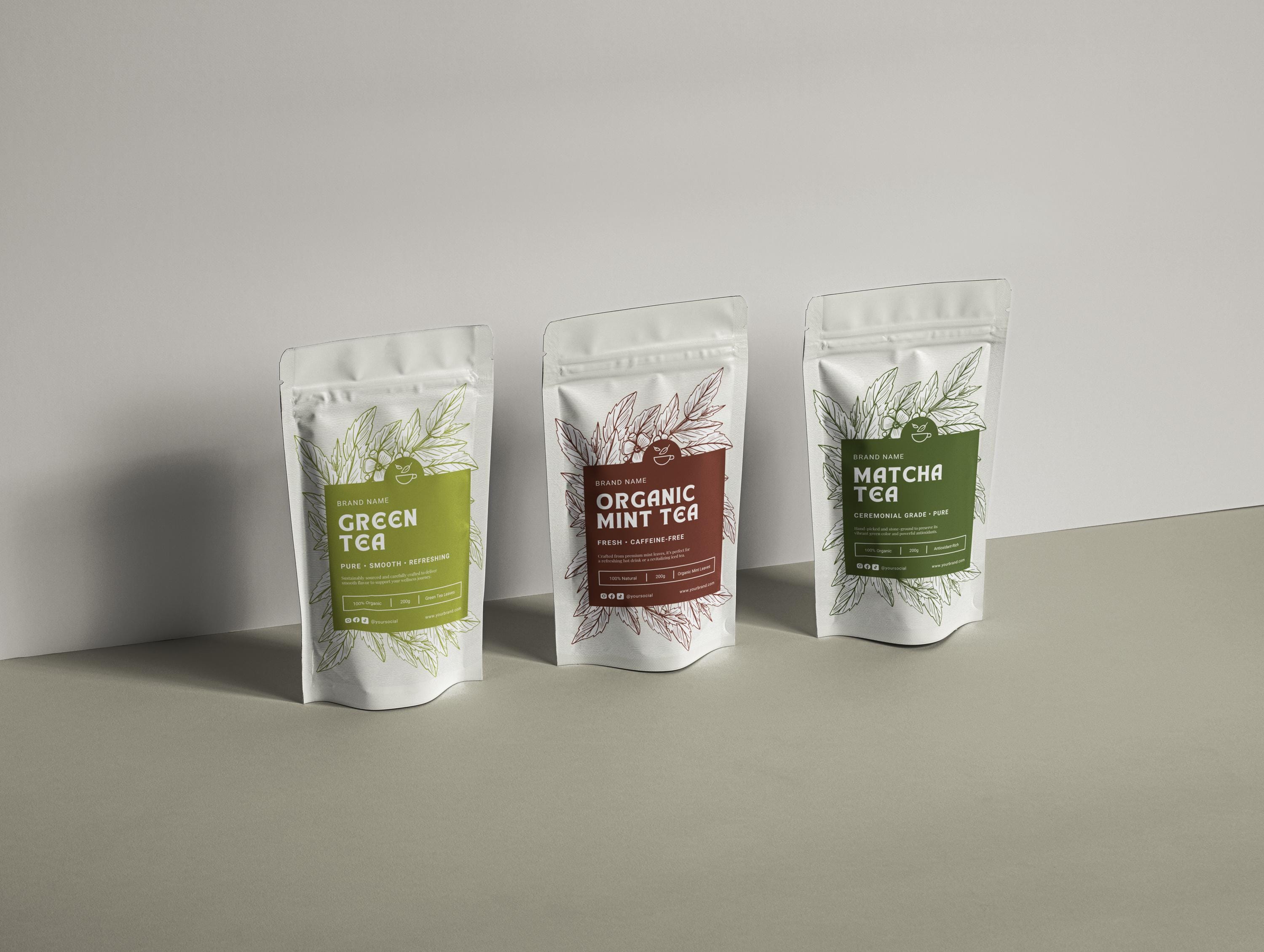 4 Rustic Tea Label Template Canva | Editable Tea Pouch Labels | Kraft ...