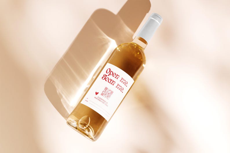 Editable Wine Bottle Label Canva Template, Custom QR Code Message Label ...