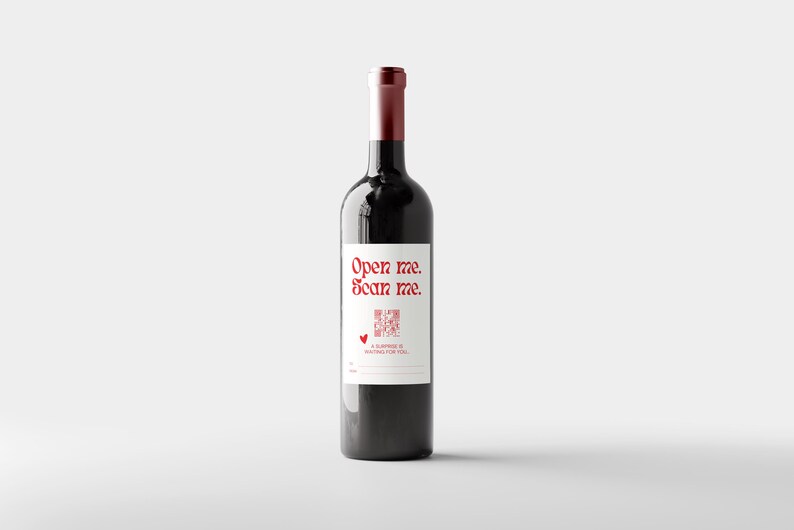 Editable Wine Bottle Label Canva Template, Custom QR Code Message Label ...