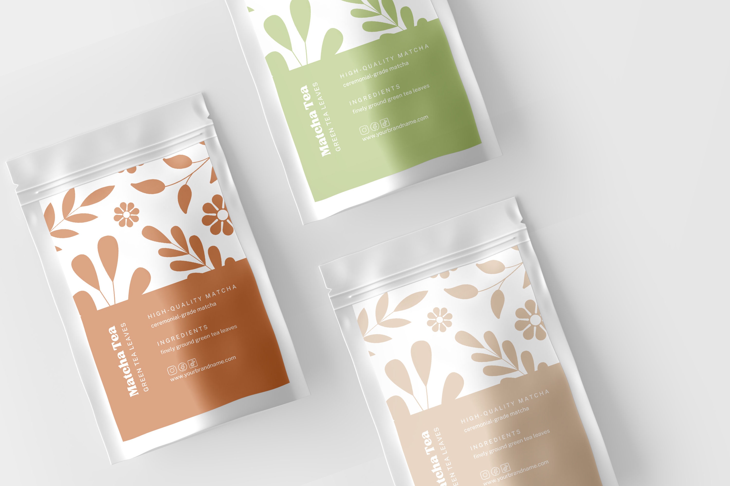 Custom Tea Brand Label Kit Canva | Editable Pouch Templates (3 Sizes ...