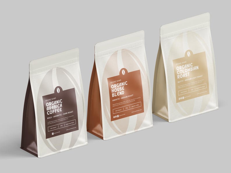 Coffee Packaging Templates Canva | Editable Pouch Labels (3 Sizes ...
