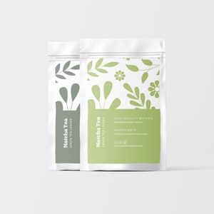Custom Tea Brand Label Kit Canva | Editable Pouch Templates (3 Sizes ...