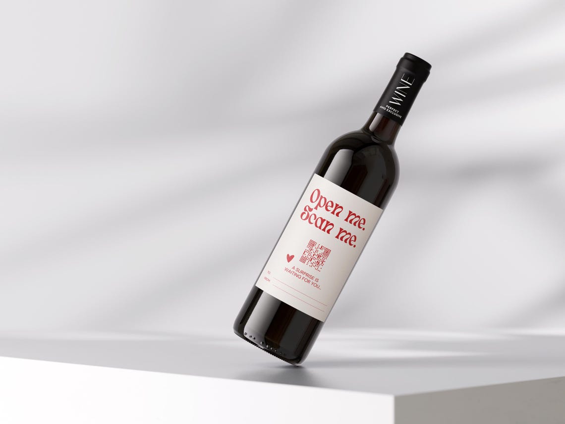 Editable Wine Bottle Label Canva Template, Custom QR Code Message Label ...