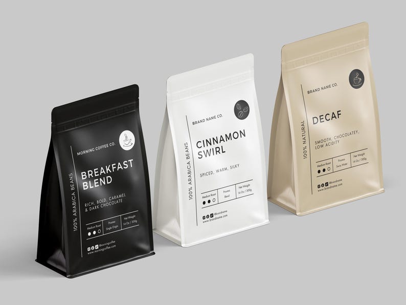 15 Editable Coffee Pouch Label Bundle, Canva Templates for Coffee ...