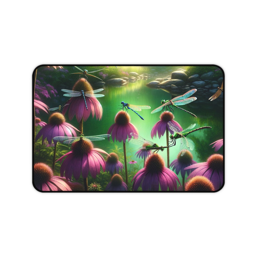 Dragonflies and Purple Cone Flower Desk Mat. Decorate Your Dorm Room or ...