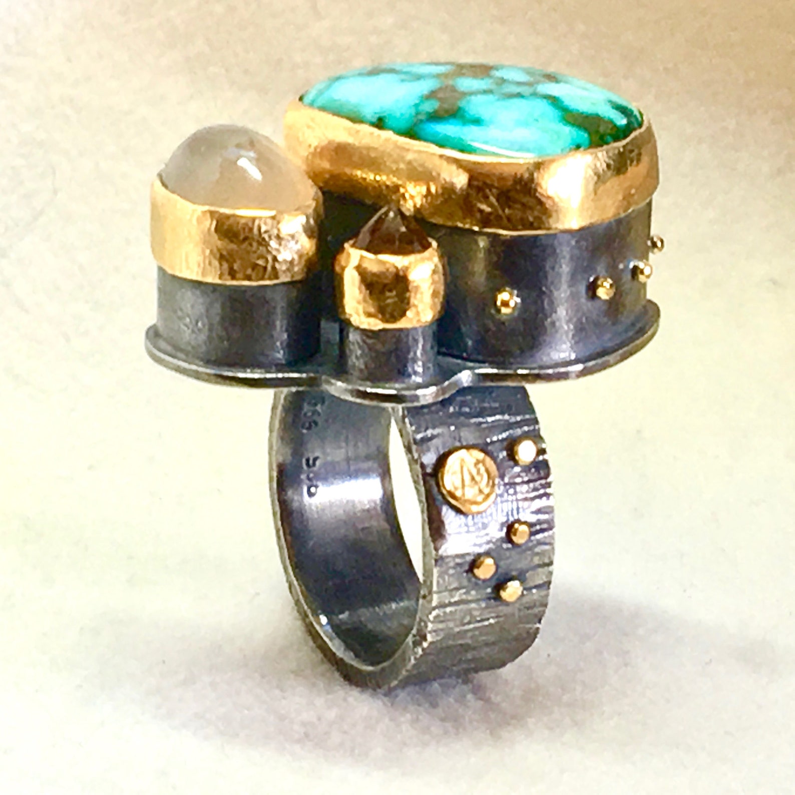 CHUNKY FUNKY Ring With Turquoise, Citrine & Golden Moonstone in ...