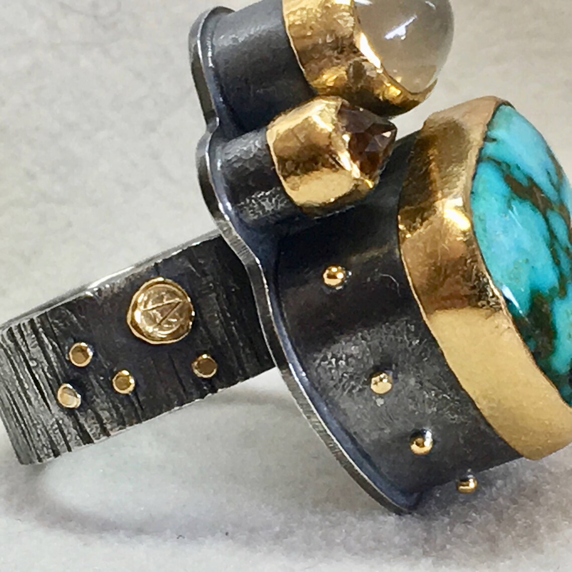 CHUNKY FUNKY Ring With Turquoise, Citrine & Golden Moonstone in ...