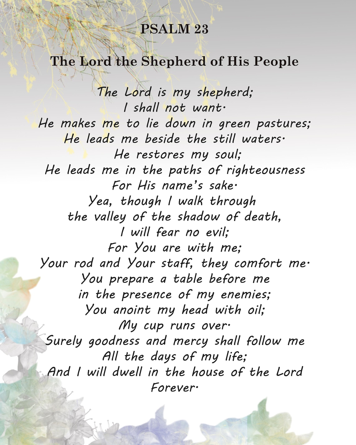 Psalm 23 Digital Downloadable Print - Etsy