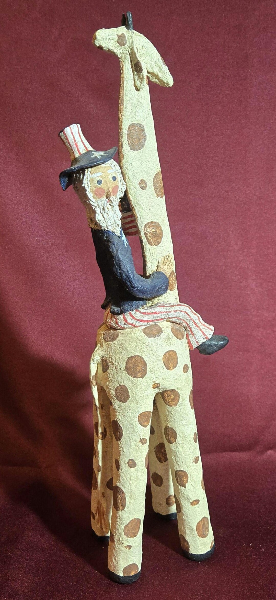 Uncle Sam on Giraffe Figurine Folk Art - Etsy