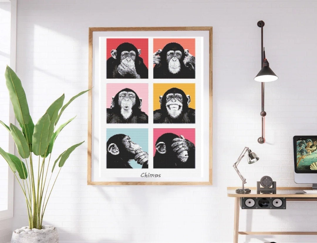 Chart of Funny Monkeys, Cross Stitch Pattern of Monkeys, Colorful ...