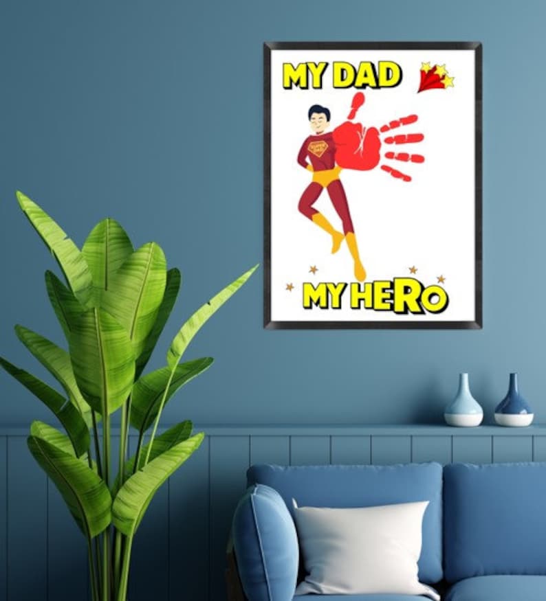 My Dad, My Superhero Childs Handprint Printable Picture - Instant ...