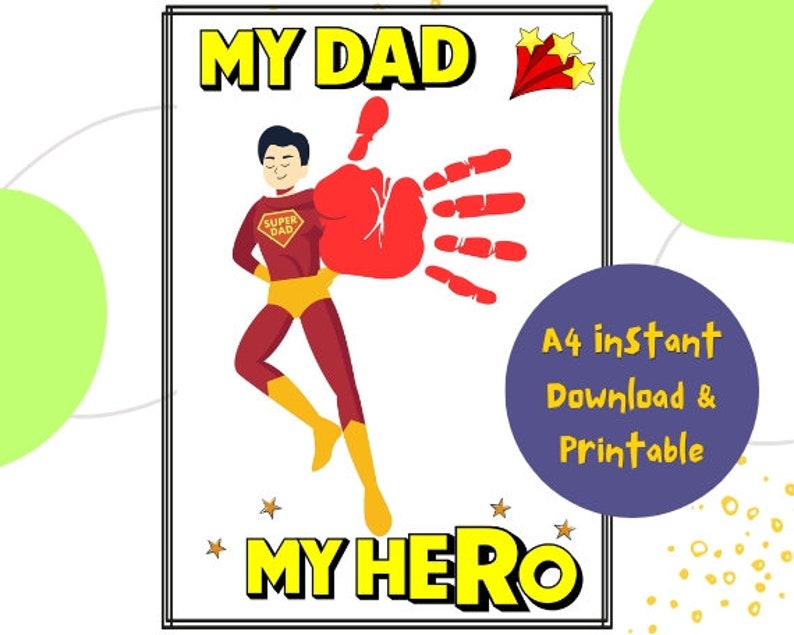 My Dad, My Superhero Childs Handprint Printable Picture - Instant ...
