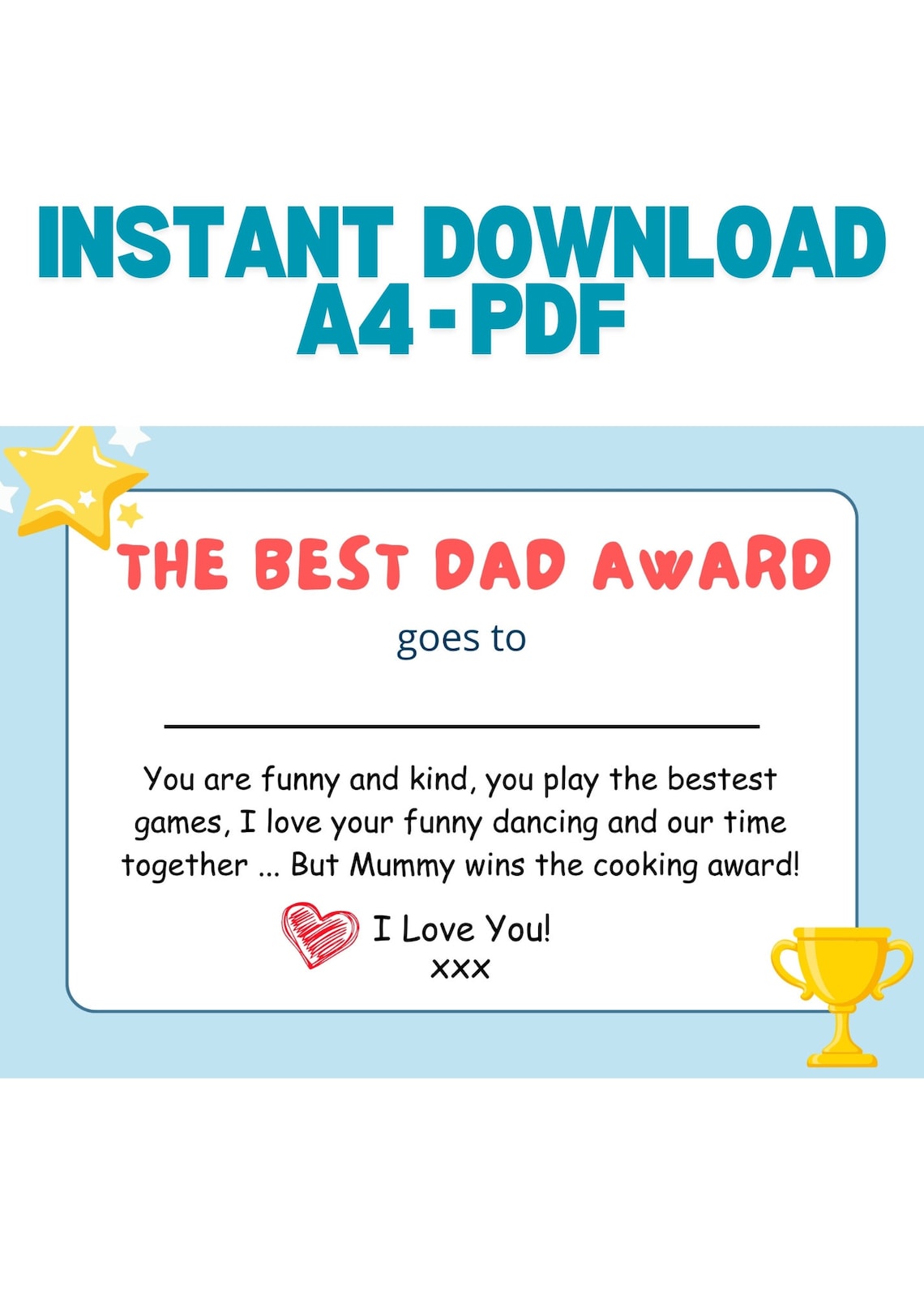 Best Dad Certificate - Printable Instant Download - Etsy