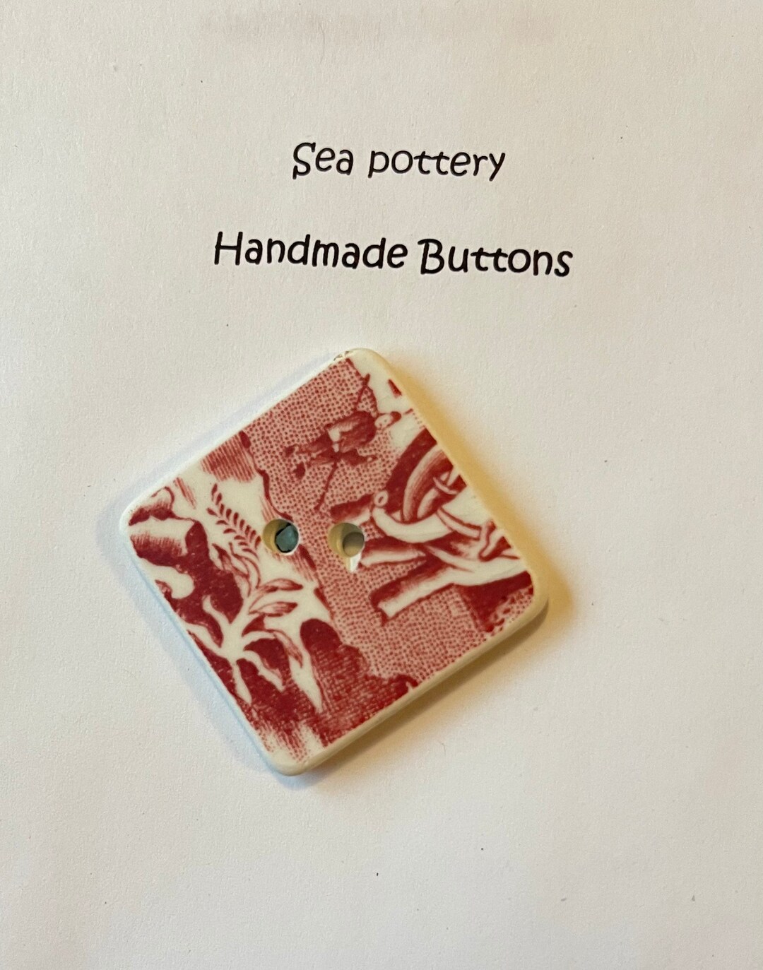 1 Artisan Button, Sea Pottery Inspired Button, Red & White Rescued ...