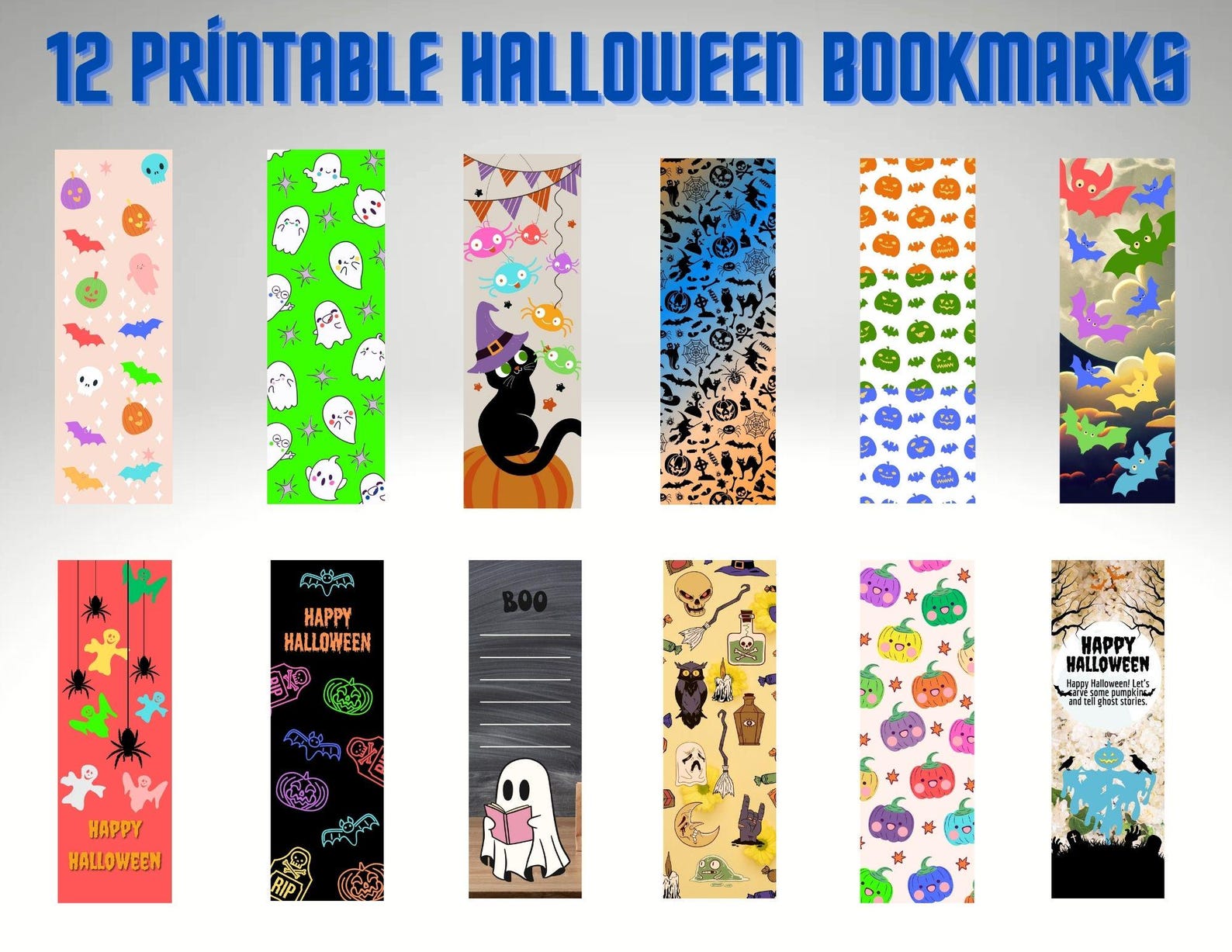 12 Types of Printable Bookmarks - Halloween Bookmarks - Colorful ...