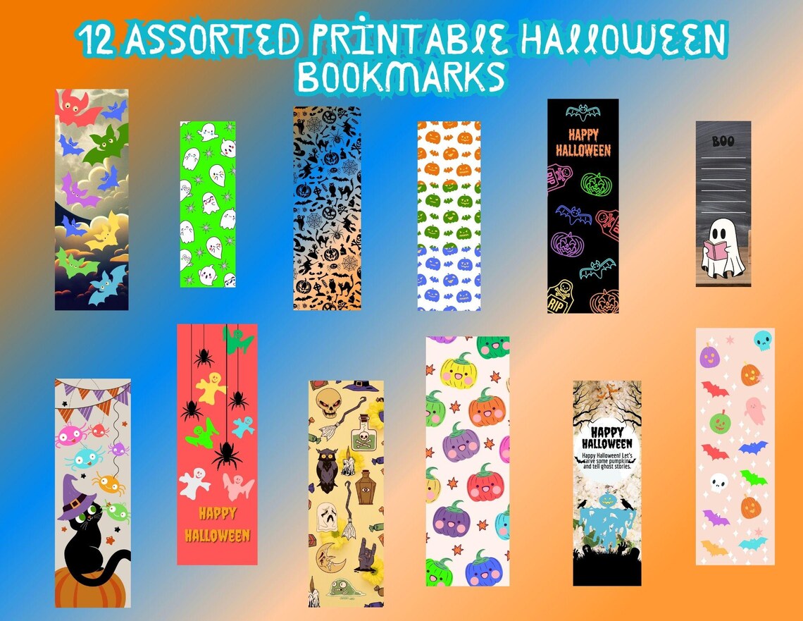 12 Types of Printable Bookmarks - Halloween Bookmarks - Colorful ...