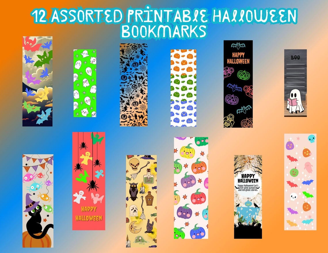 12 Types of Printable Bookmarks - Halloween Bookmarks - Colorful ...