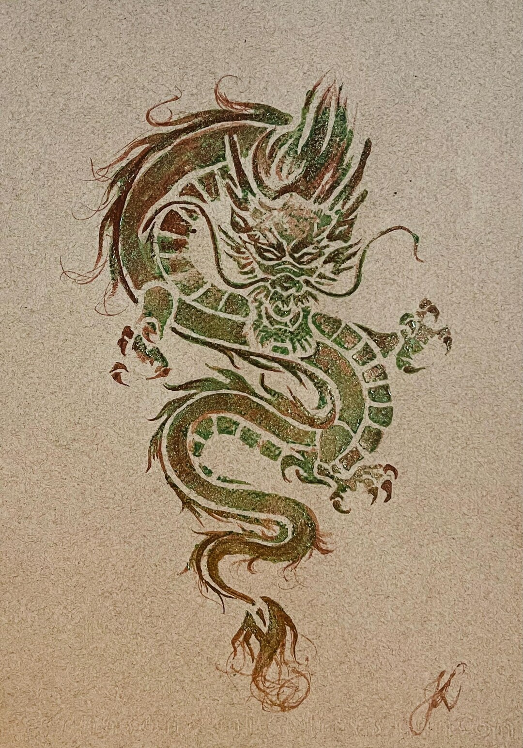 Dragon Linocut Handmade Paper Year of the Dragon - Etsy