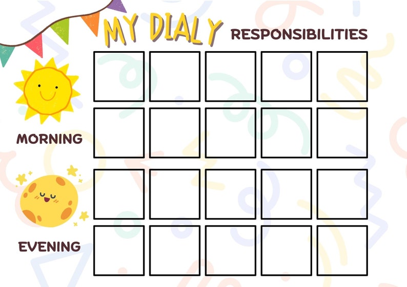 Printable Kids Chore Chart Daily Routine Morning & Evening Checklist ...