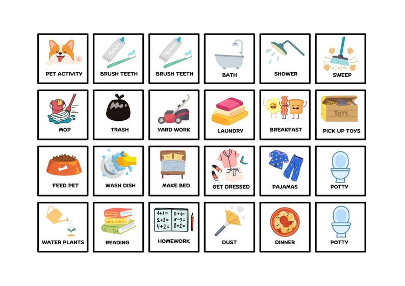 Printable Kids Chore Chart Daily Routine Morning & Evening Checklist ...