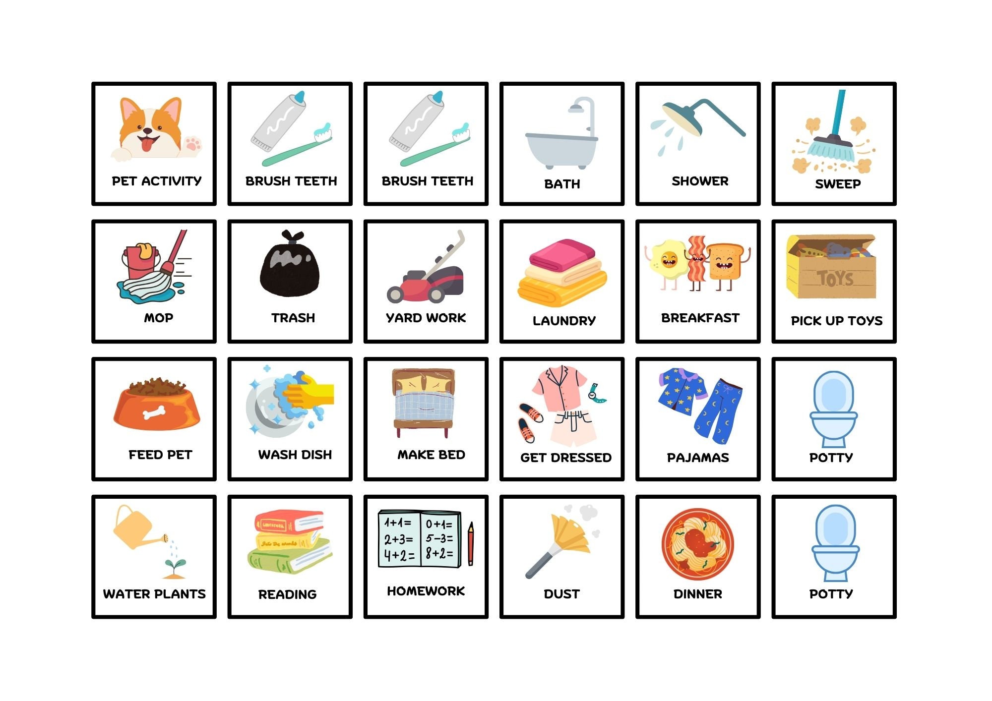 Printable Kids Chore Chart Daily Routine Morning & Evening Checklist ...