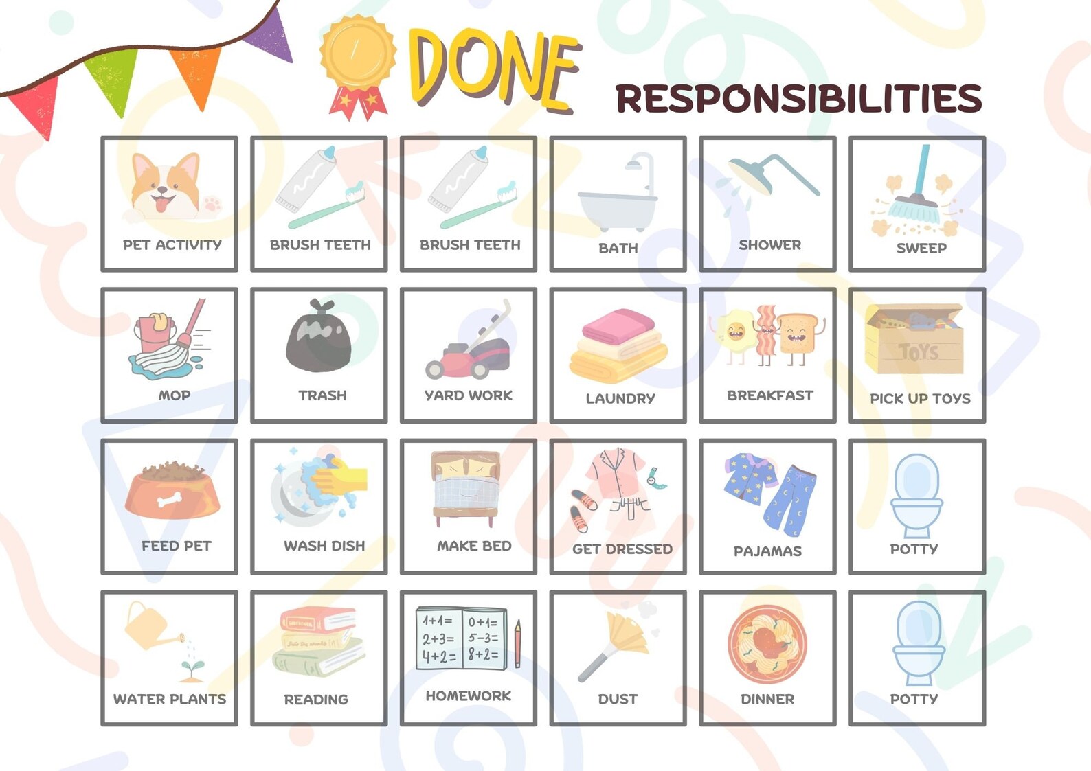 Printable Kids Chore Chart Daily Routine Morning & Evening Checklist ...
