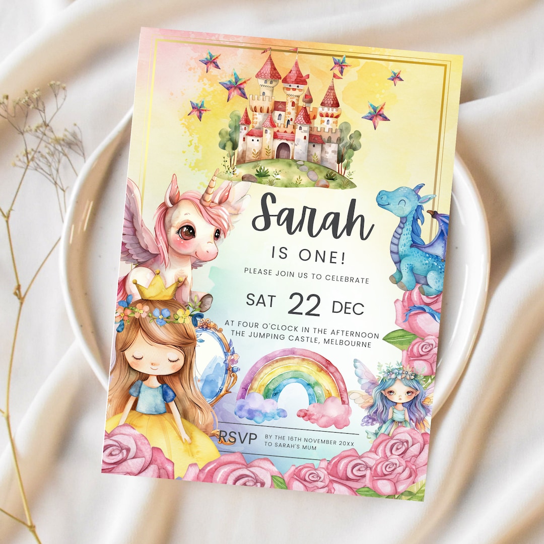 Unicorn and Dragon Birthday Invitation: Fairytale Party (editable ...