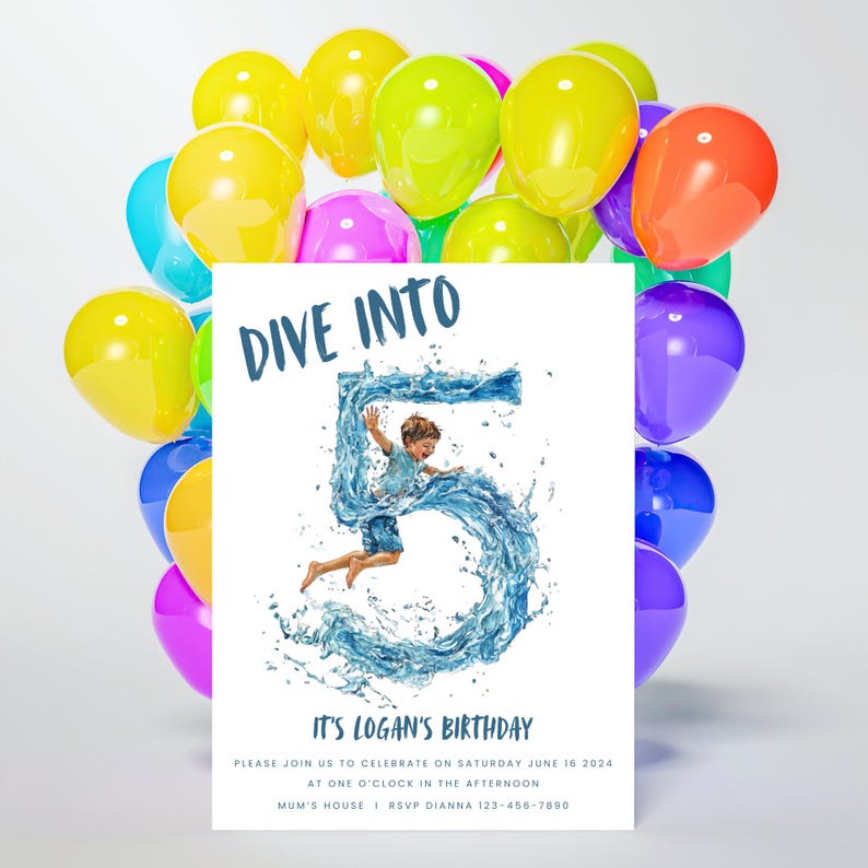 Fifth Birthday INSTANT DOWNLOAD, Dive Into Five, 5th Birthday ...