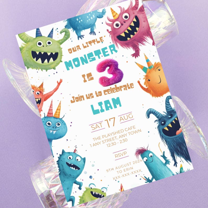 Editable Monster Birthday Invitation, Monster Third Birthday, Monster ...