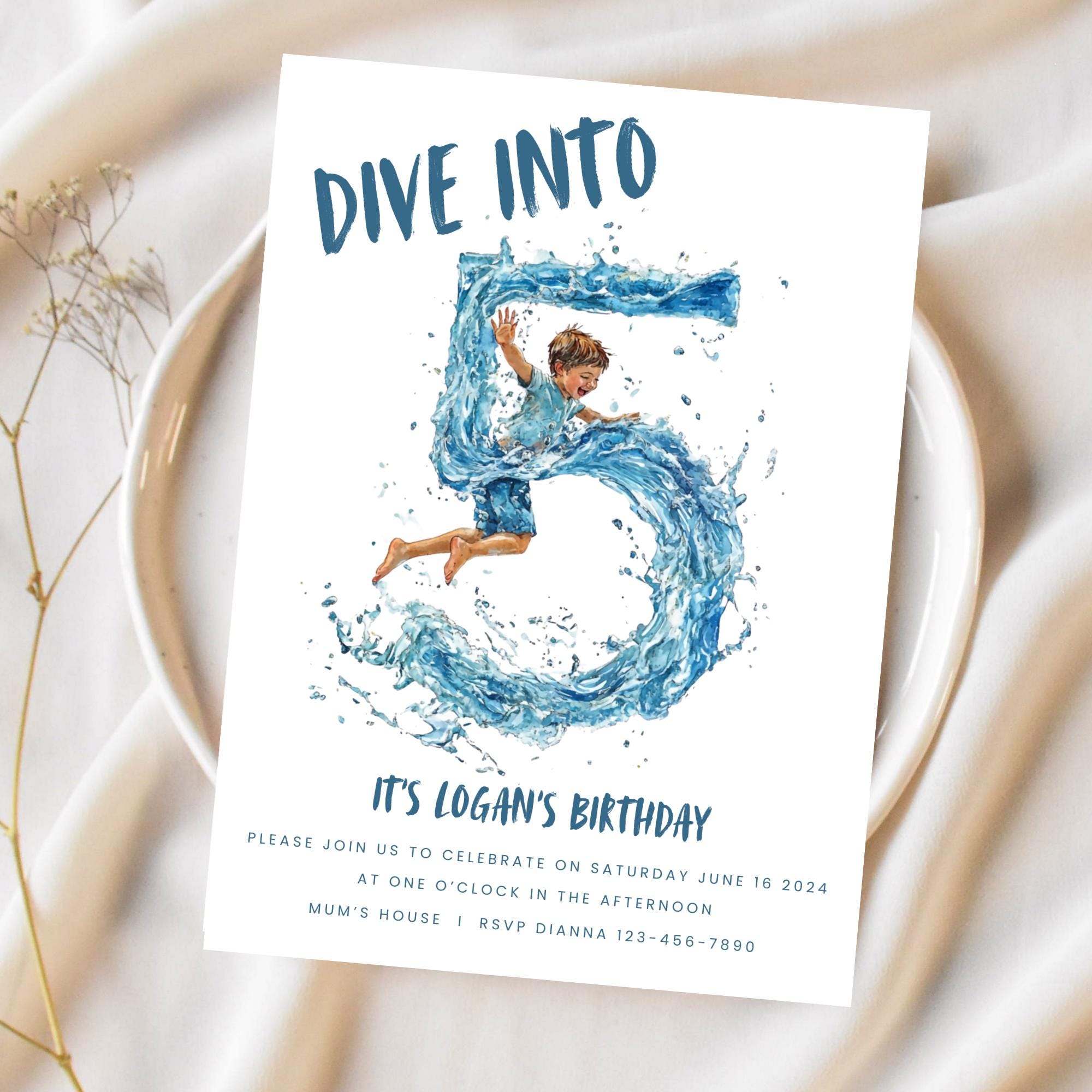 Fifth Birthday INSTANT DOWNLOAD, Dive Into Five, 5th Birthday ...