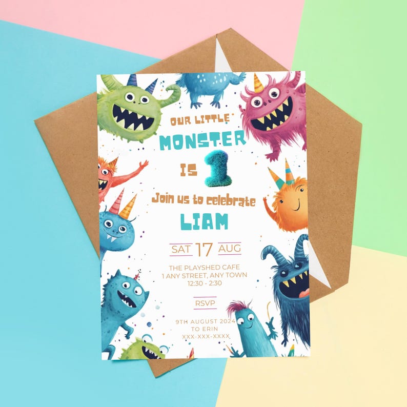 Editable Monster Birthday Invitation, Monster First Birthday, Monster ...