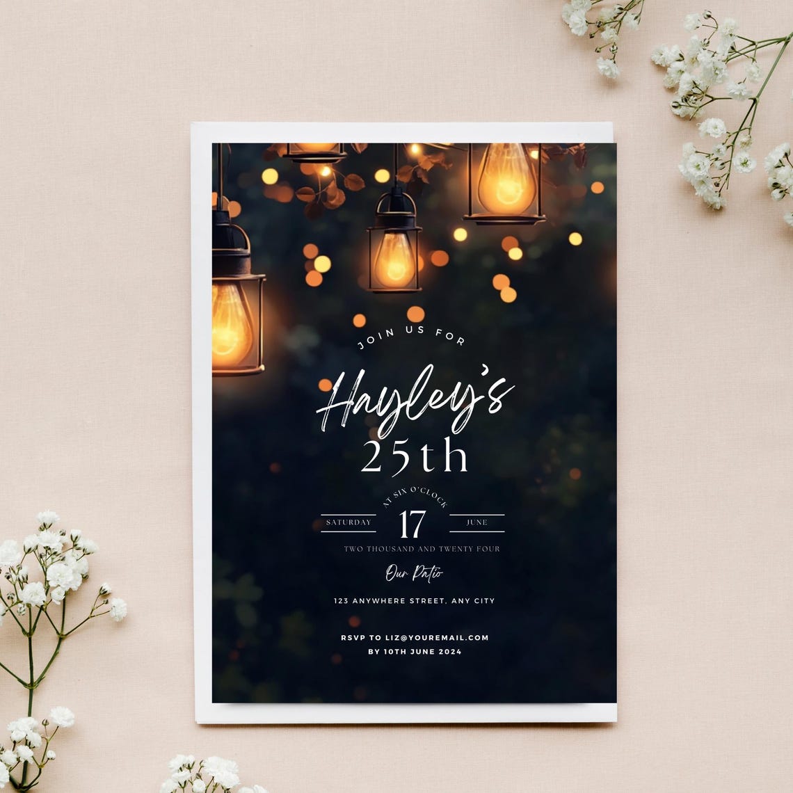 String Lights Invitation, INSTANT DOWNLOAD, Backyard Party, Dinner ...