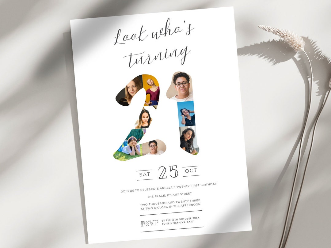 Editable Twenty First Birthday Invitation, Minimal 21st Birthday Invite ...