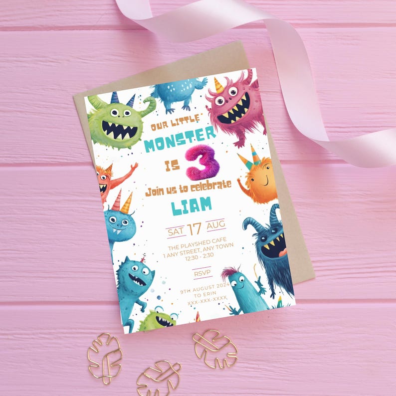 Editable Monster Birthday Invitation, Monster Third Birthday, Monster ...