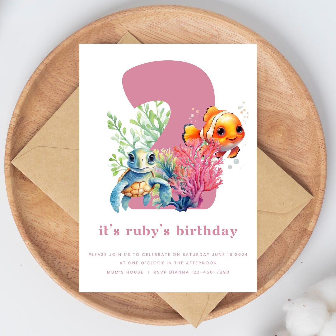 Second Birthday Editable INSTANT DOWNLOAD, Under the Sea Theme, 2nd ...