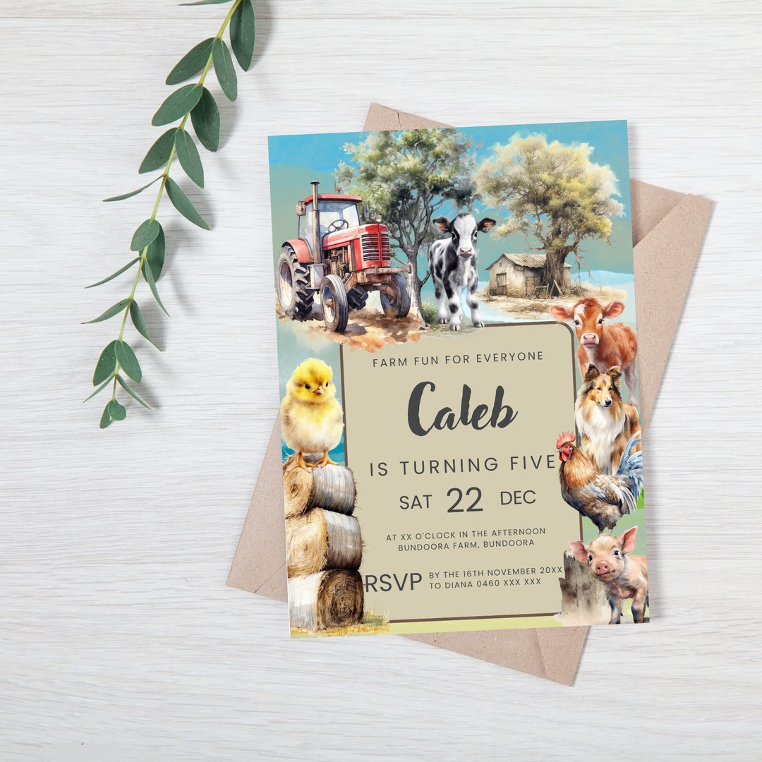 Farm Animal Birthday Invitation Printable, INSTANT DOWNLOAD Birthday ...