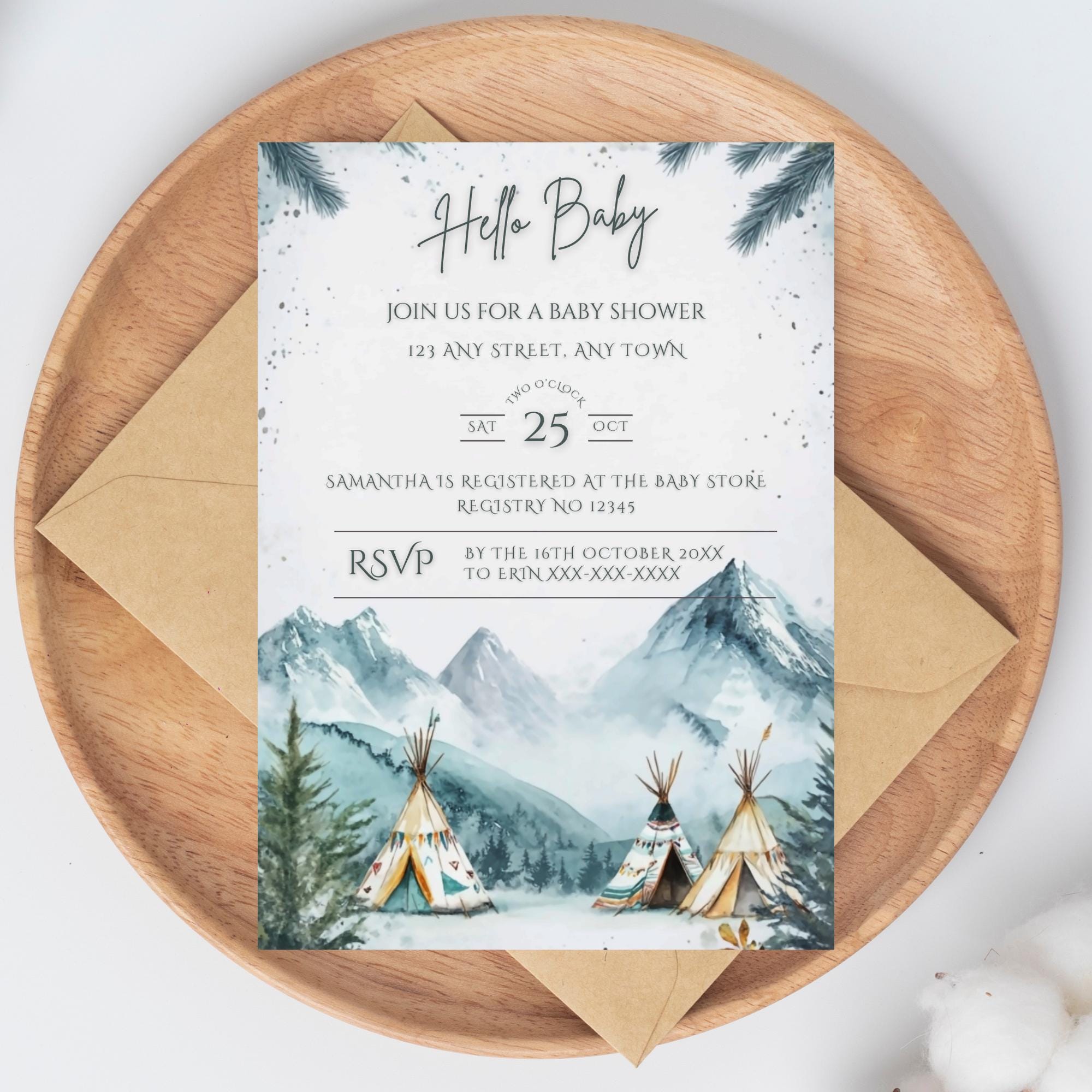 Tribal Native Invitation, Editable Baby Shower Invitation Template ...