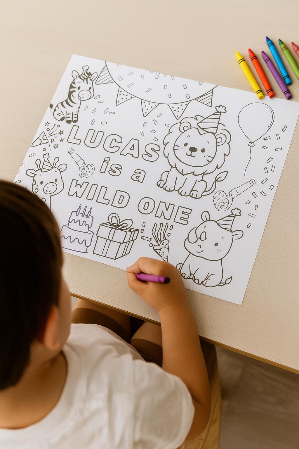 Safari Birthday Coloring Placemat: Editable Jungle Activity (digital ...