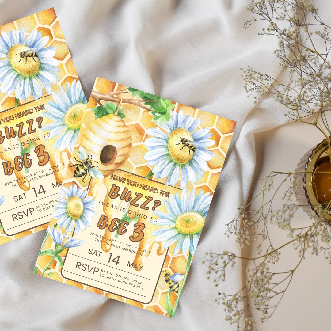 Bees Birthday Invitation Printable, INSTANT DOWNLOAD Birthday Invite ...