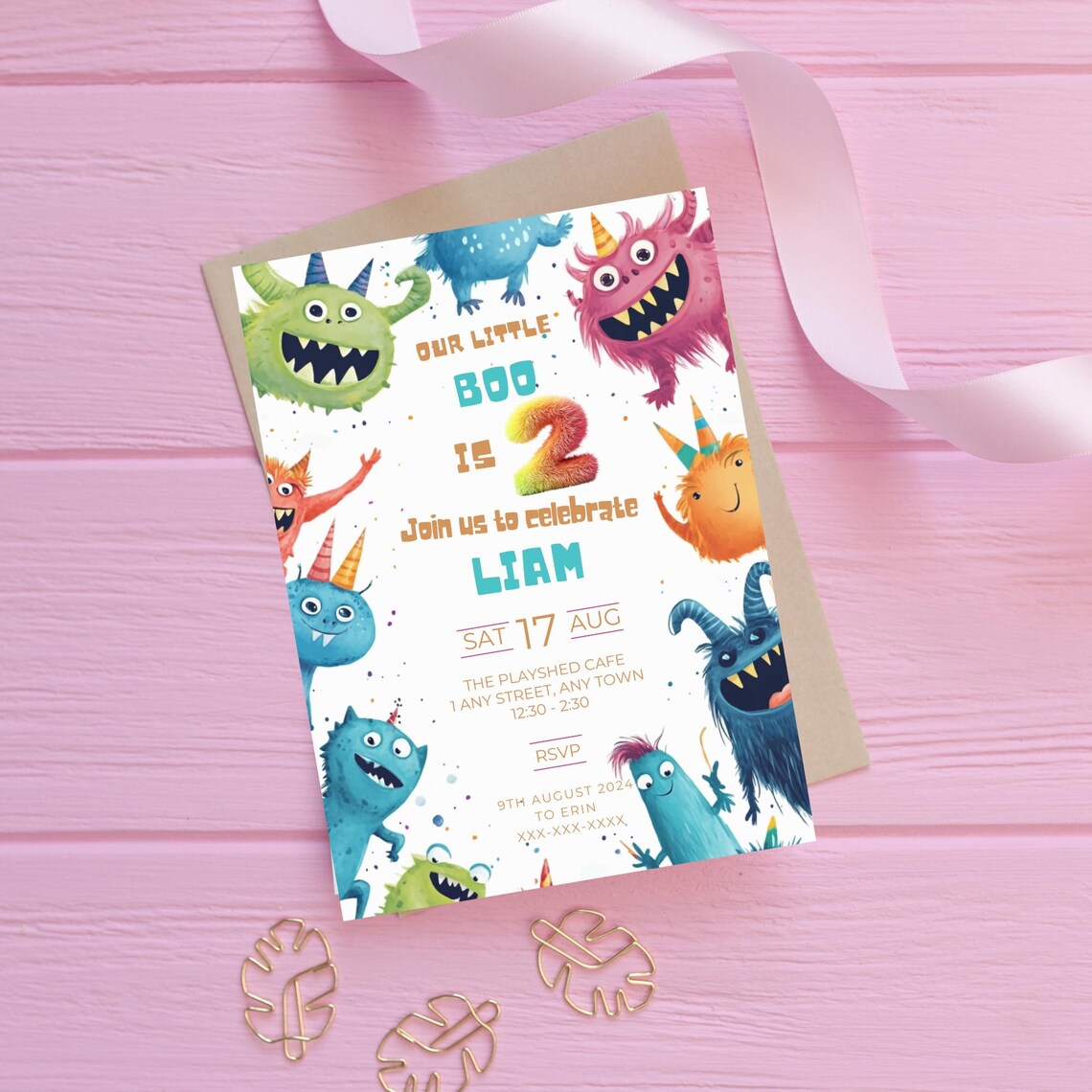 Editable Monster Birthday Invitation, Monster 2nd Birthday, Monster ...